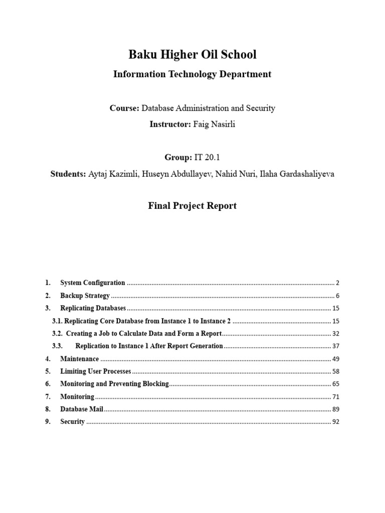 DBA and Security Final Project Report | PDF | Databases | Microsoft Sql Server