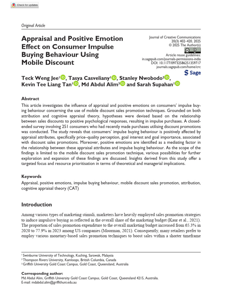 Appraisal and Positive Emotion Effect On Consumer Impulse Buying ...