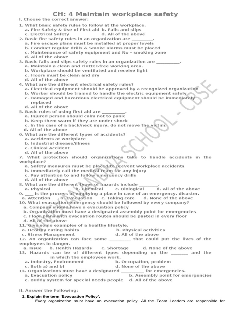 Class X Workplace Safety and Communication Skills (QA) | PDF ...