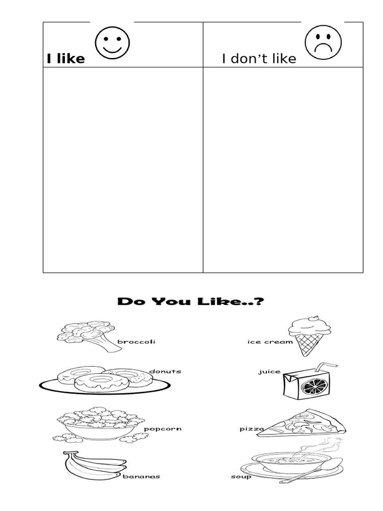 I Like I Don't Like Worksheets | PDF
