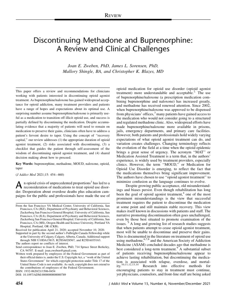 Discontinuing Methadone and Buprenorphine a.6 | PDF | Opioid Use ...