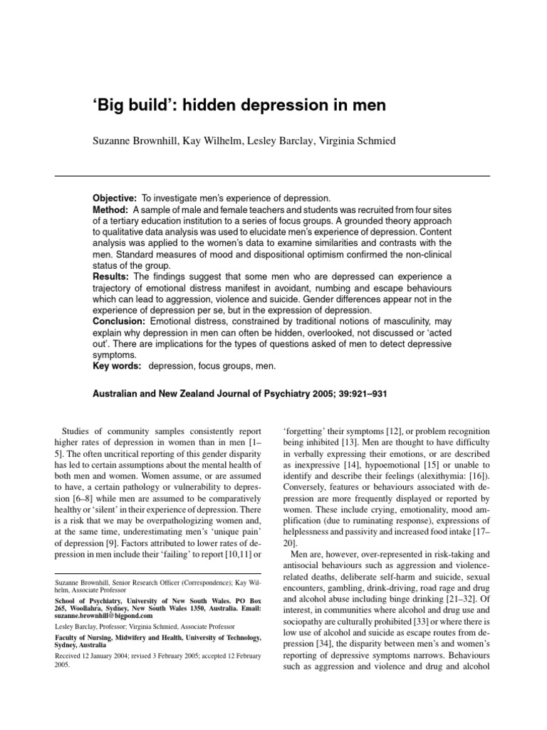 Hidden Depression in Men: A Study | PDF | Major Depressive Disorder ...