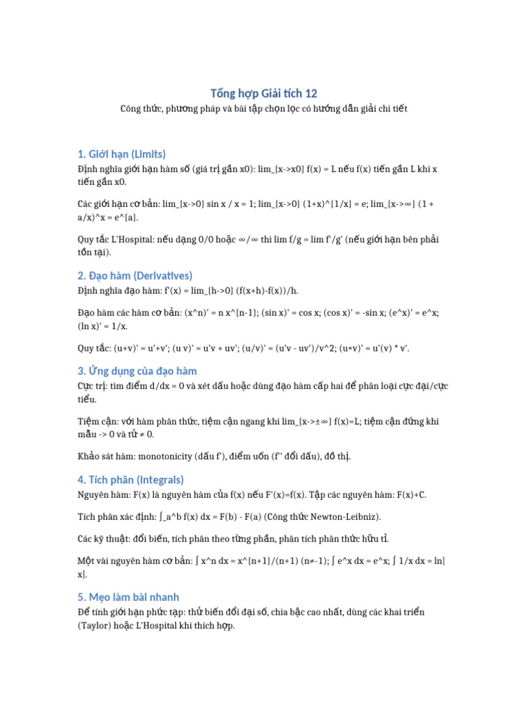 Tong Hop Giai Tich 12 | PDF