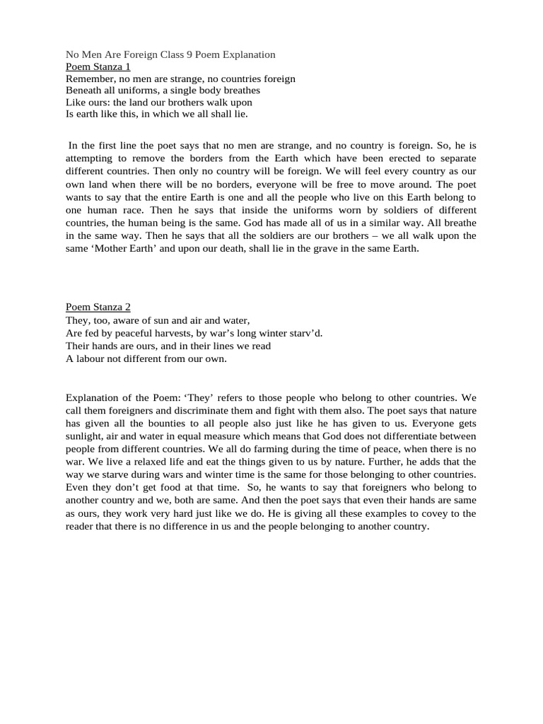 No Men Are Foreign Poem Analysis | PDF