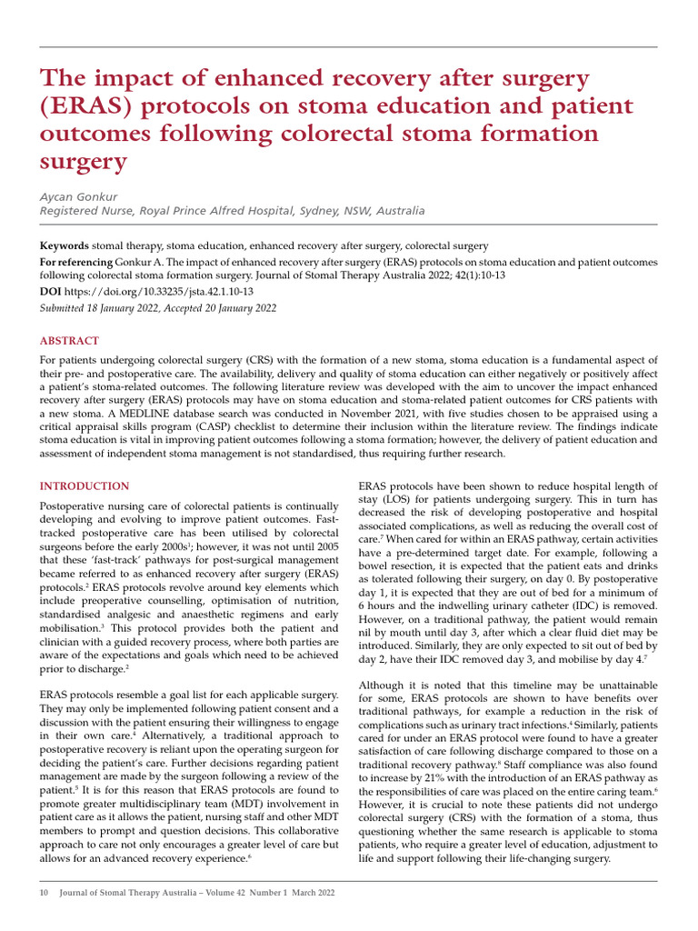 The Impact of Enhanced Recovery After Surgery (ERAS) Protocols On Stoma ...