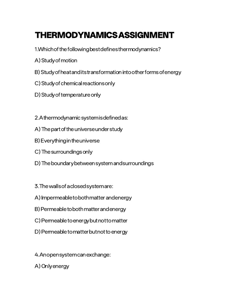 Thermodynamics Assignment | PDF | Enthalpy | Physical Chemistry