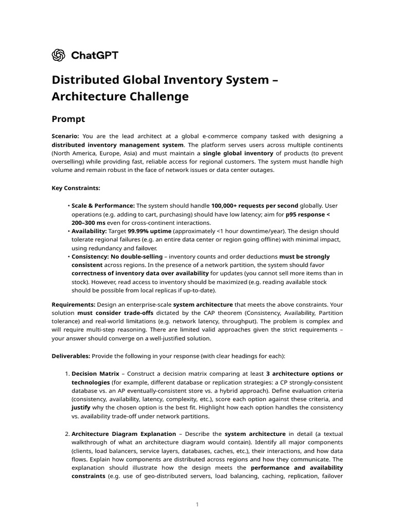 Distributed Global Inventory System - Architecture Challenge | PDF ...