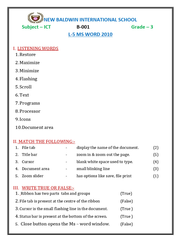 Grade 3 MS Word 2010 ICT Lesson Plan | PDF