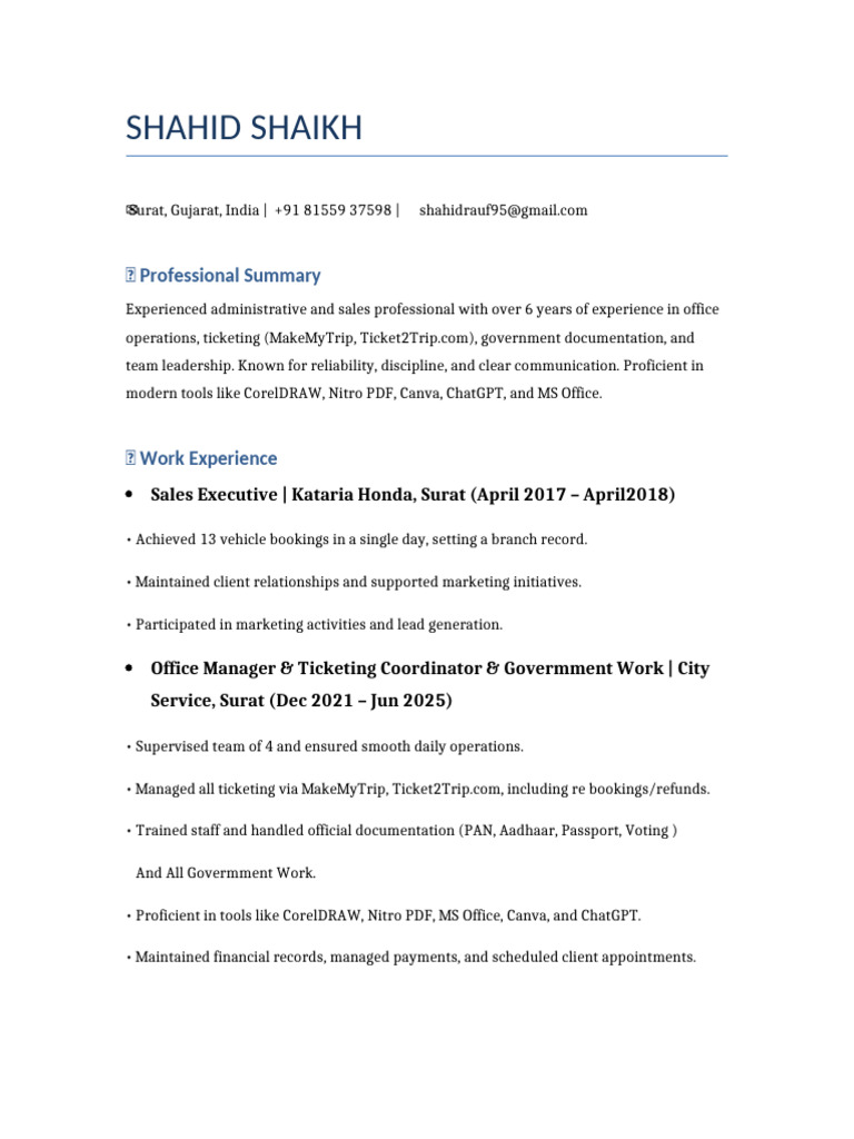 Shahid Shaikh CV 2025 Indian Version-1 | PDF
