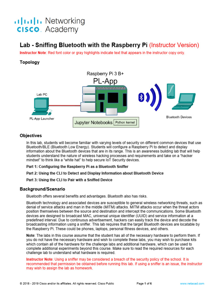 4.1.2.3 Lab - Sniffing Bluetooth With The Raspberry Pi - ILM | PDF | Bluetooth | Telecommunications