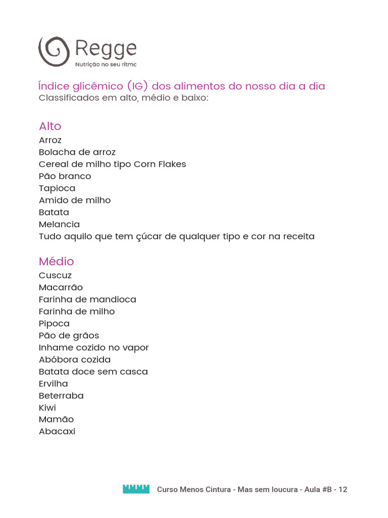 Tabela de Indice Glicemico | PDF