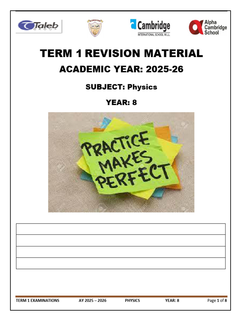 Ay25 26 - Year 8 Physics RMQP | PDF | Gases | Force