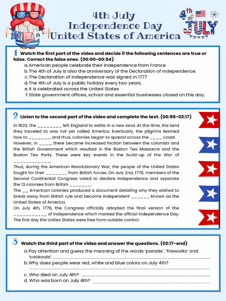 4th July Reading Comprehension | PDF