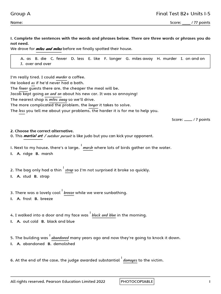 B2+ Final Test: Units 1-5 Assessment | PDF