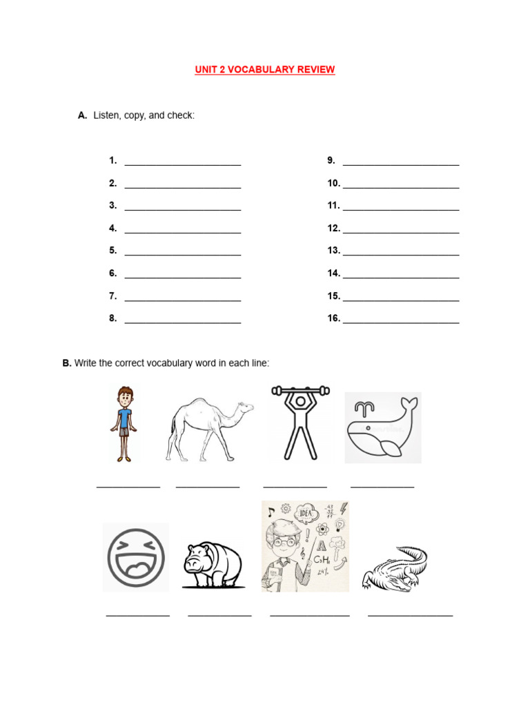 Unit 2 Vocabulary Review Exercise | PDF