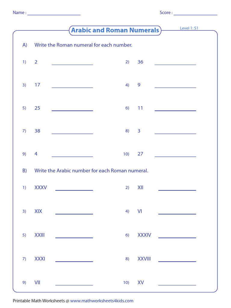 Roman Numerals Write Level1 All | PDF