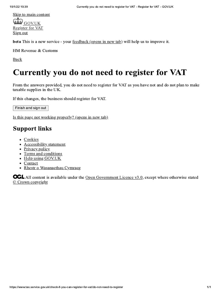Currently You Do Not Need To Register For VAT - Register For VAT - GOV ...