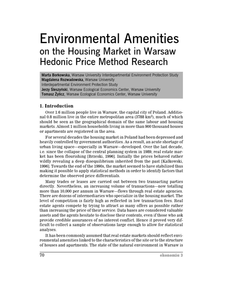 Environmental Amenities: On The Housing Market in Warsaw Hedonic Price ...