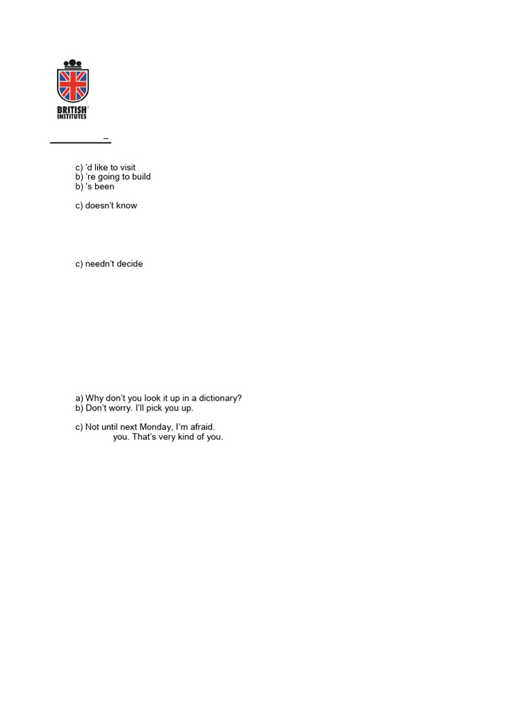 A2 - Mock Answer Key & Listening Script C | PDF