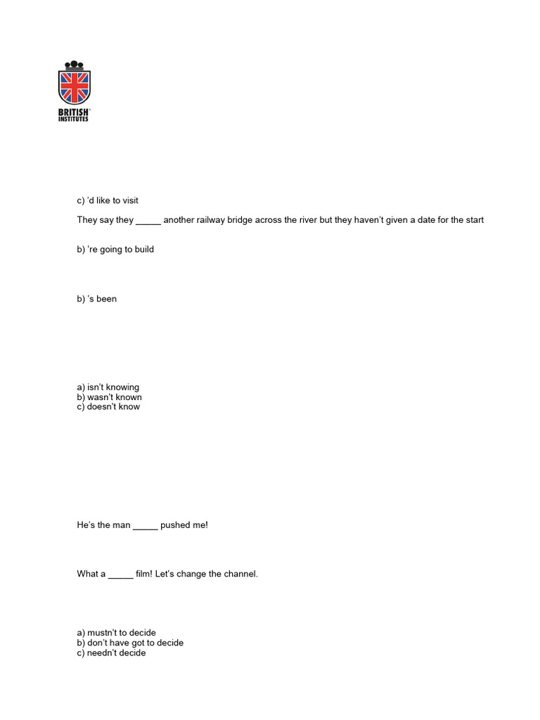 A2 English Mock Exam Practice | PDF