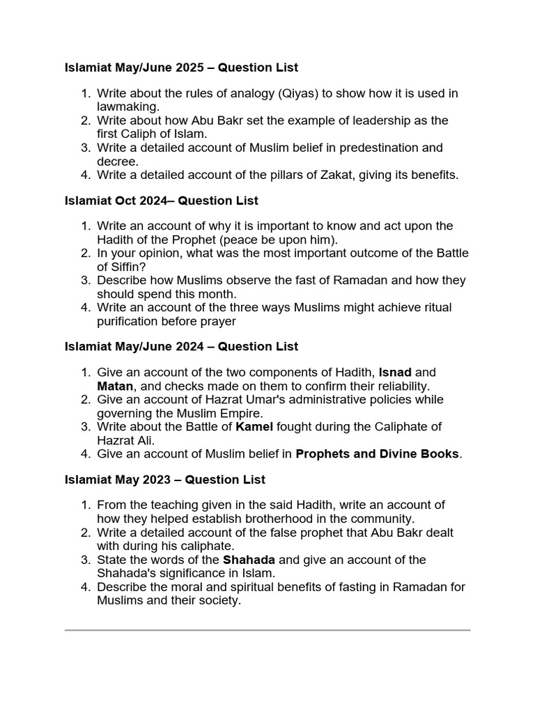 Past Papers PDF | PDF | Hadith | Caliphate