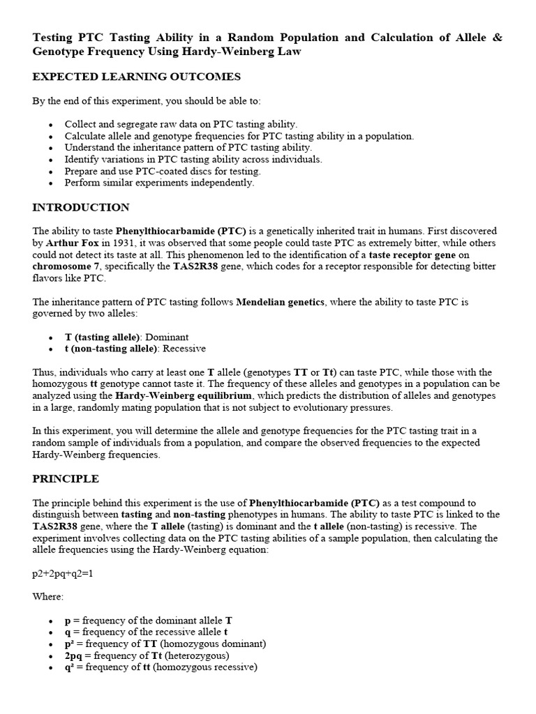 PTC Tasting Ability and Genetics Study | PDF | Genotype | Allele