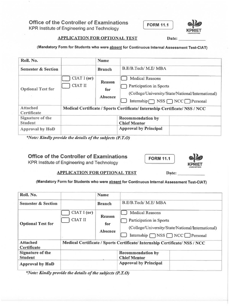 Optional Test Registration Form | PDF