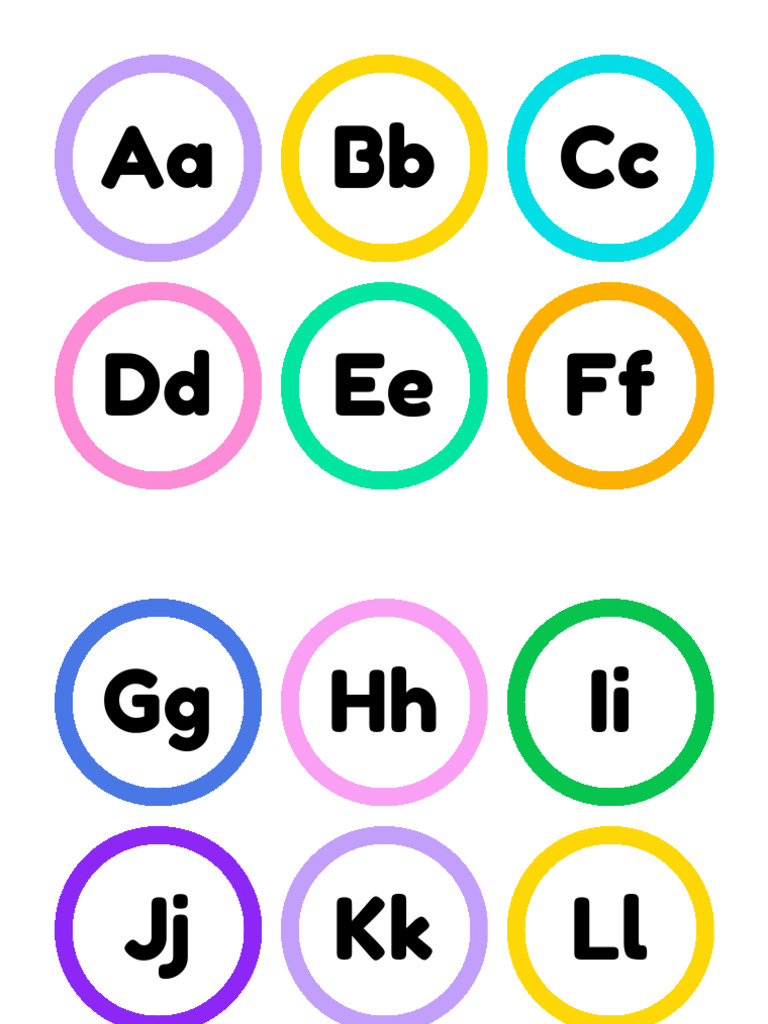 Alphabet Letters A-Z Circle Flashcards in Colorful Simple Style | PDF