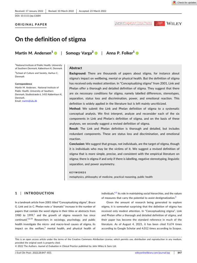 Evaluation Clinical Practice - 2022 - Andersen - On The Definition of ...