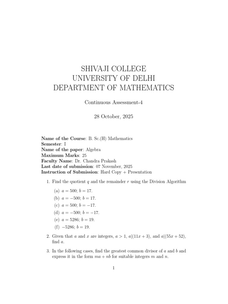 Algebra Assignment 4 | PDF | Elementary Mathematics | Abstract Algebra