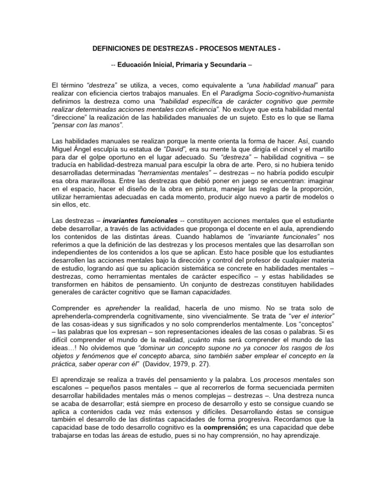 Definición y Procesos de Destreza Cognitiva | PDF | Razonamiento ...