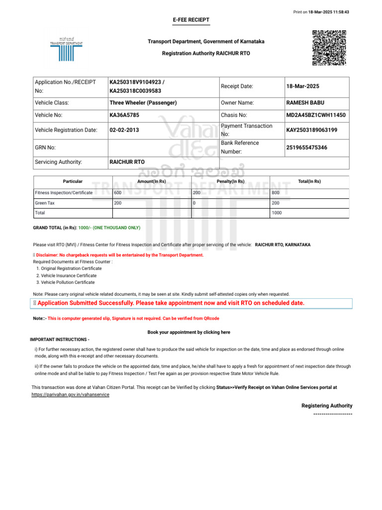 Fitness Fee Ka36a5785 | PDF | Receipt | Transport