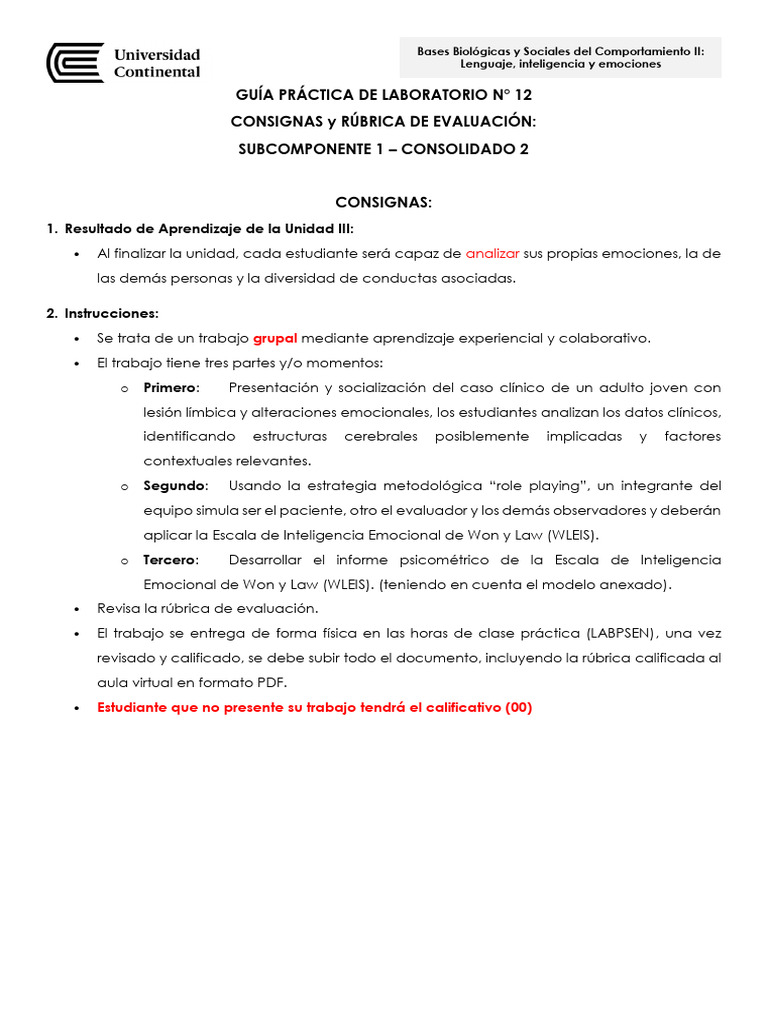 GUÍA PRÁCTICA LABORATORIO N° 12 SC1 - C2 2025N | PDF | Las emociones ...