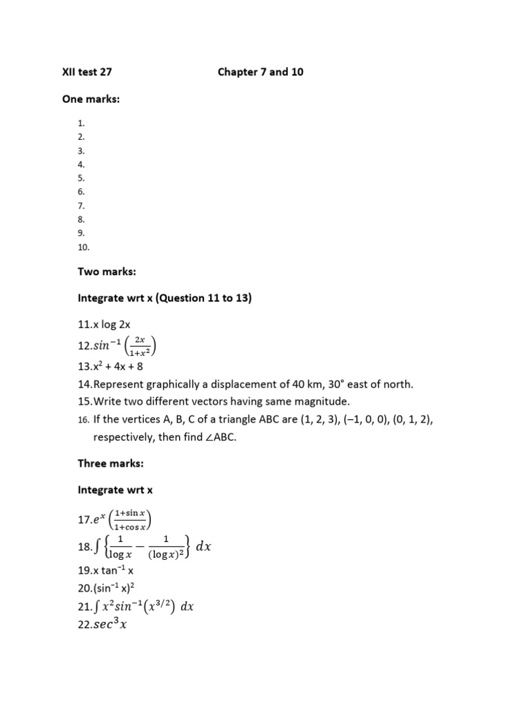 XII Test 27chapter 7 and 10 Nov 25 | PDF