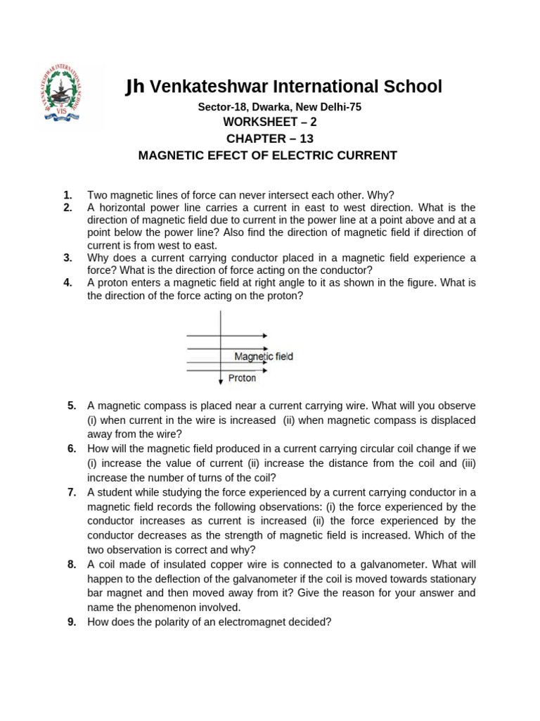 Magnetic Effects of Electric Current Worksheet | PDF | Electric Current ...