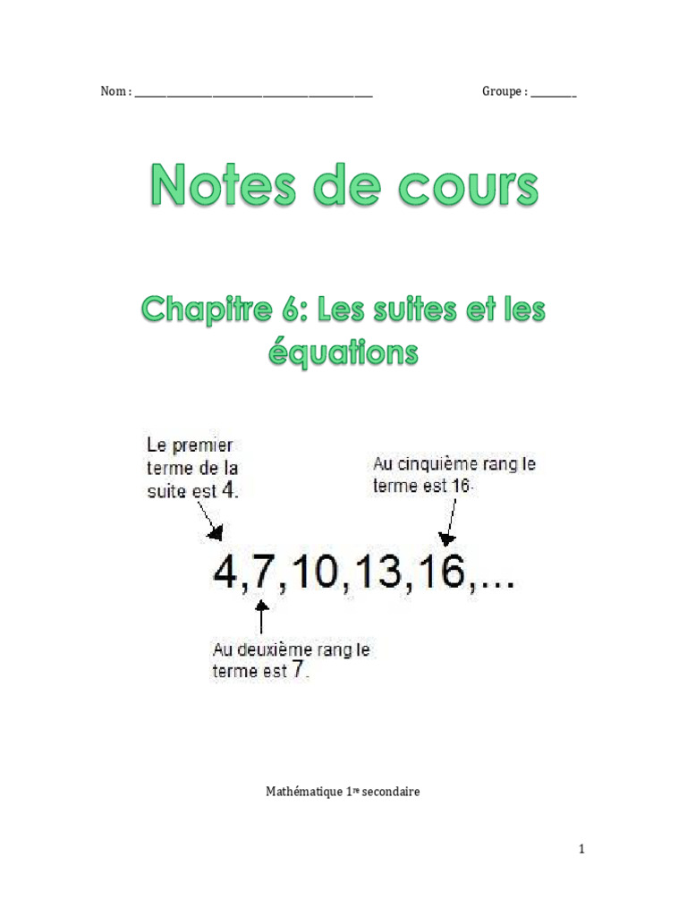 Chapitre 6 - Les Suites Et Les Équations | PDF | Équations | Arithmétique