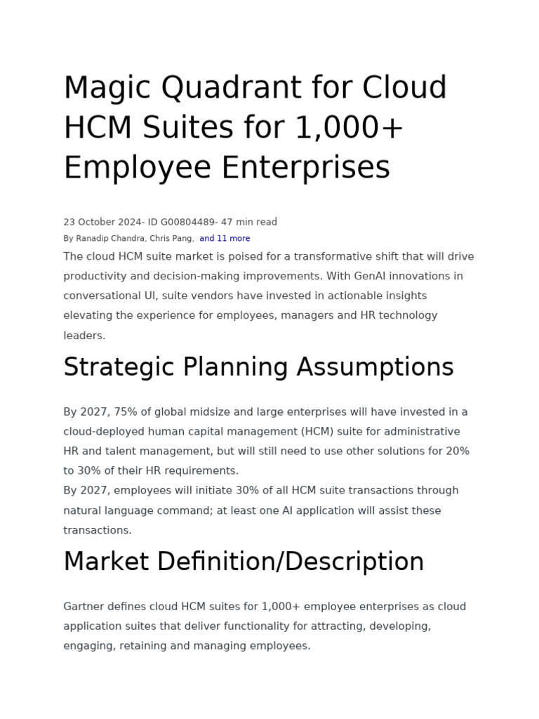 Magic Quadrant for Cloud HCM Suites 2024 | PDF | Human Resource ...