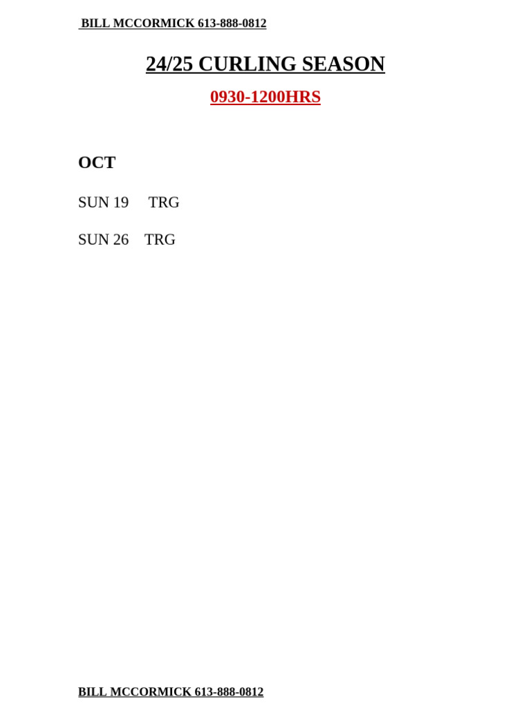 25-26 Curling Schedule | PDF