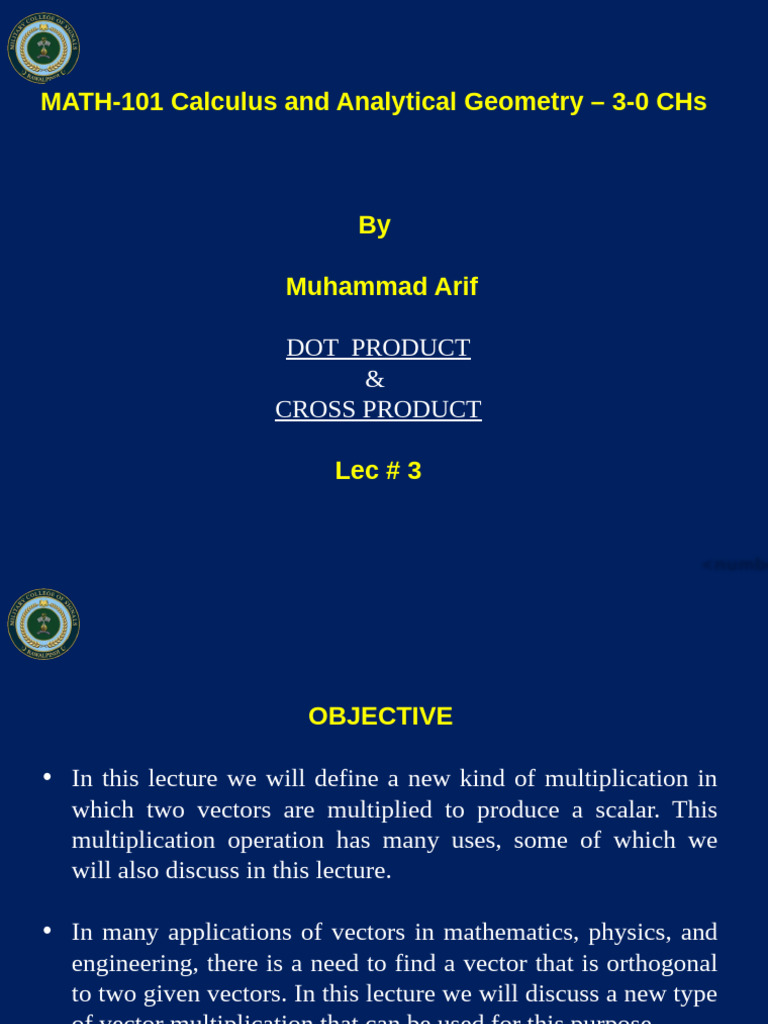 Lec - 3 Dot Product | PDF | Euclidean Vector | Perpendicular