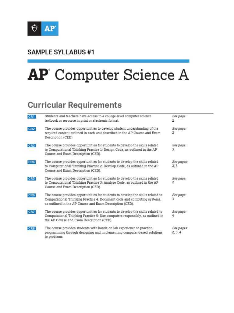 AP Computer Science A Sample Syllabus 1 - P1 ADA v0.1 | PDF | Comma Separated Values | Computer ...