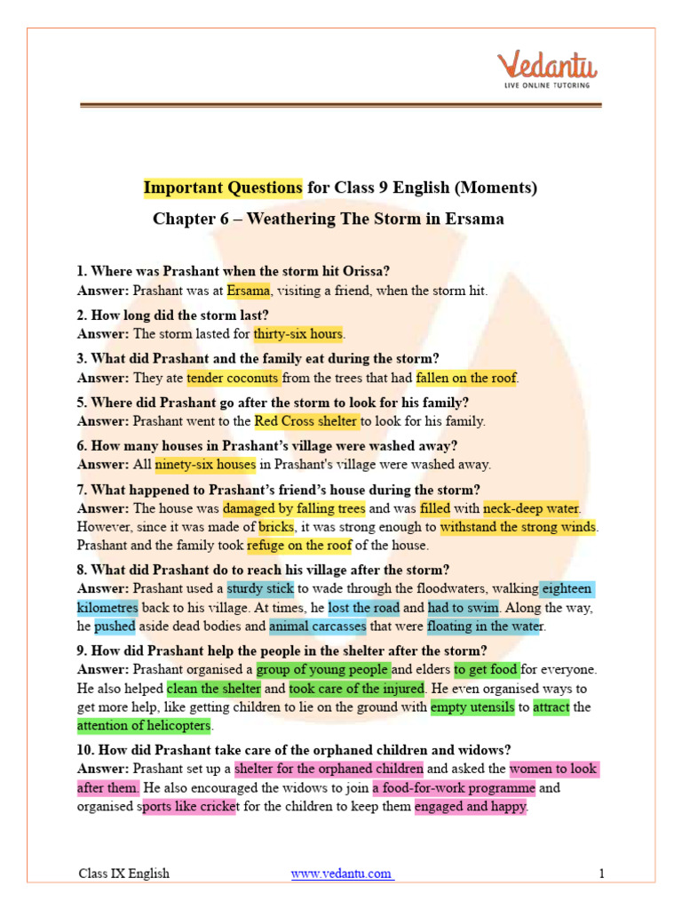 Important Questions Class 9 English Moments Chapter 6 | PDF | Natural ...