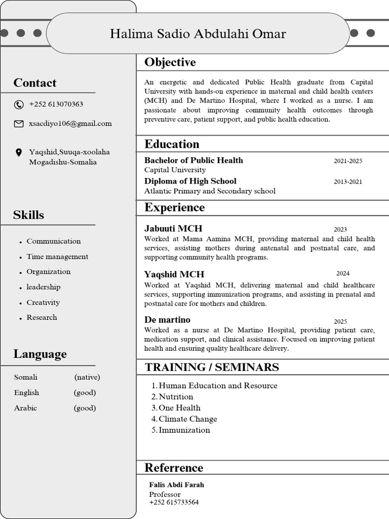 Halima Sadio Abdulahi Omar CV | PDF | Health Care | Medical Specialties