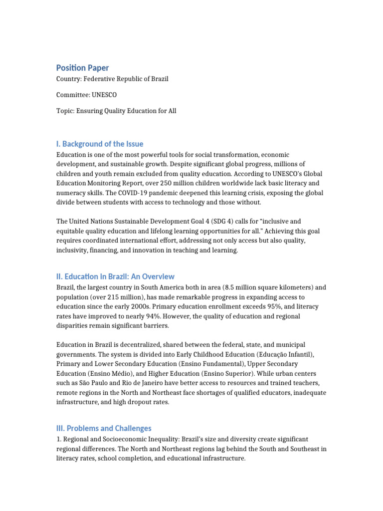 Brazil Education Position Paper | PDF | Economies