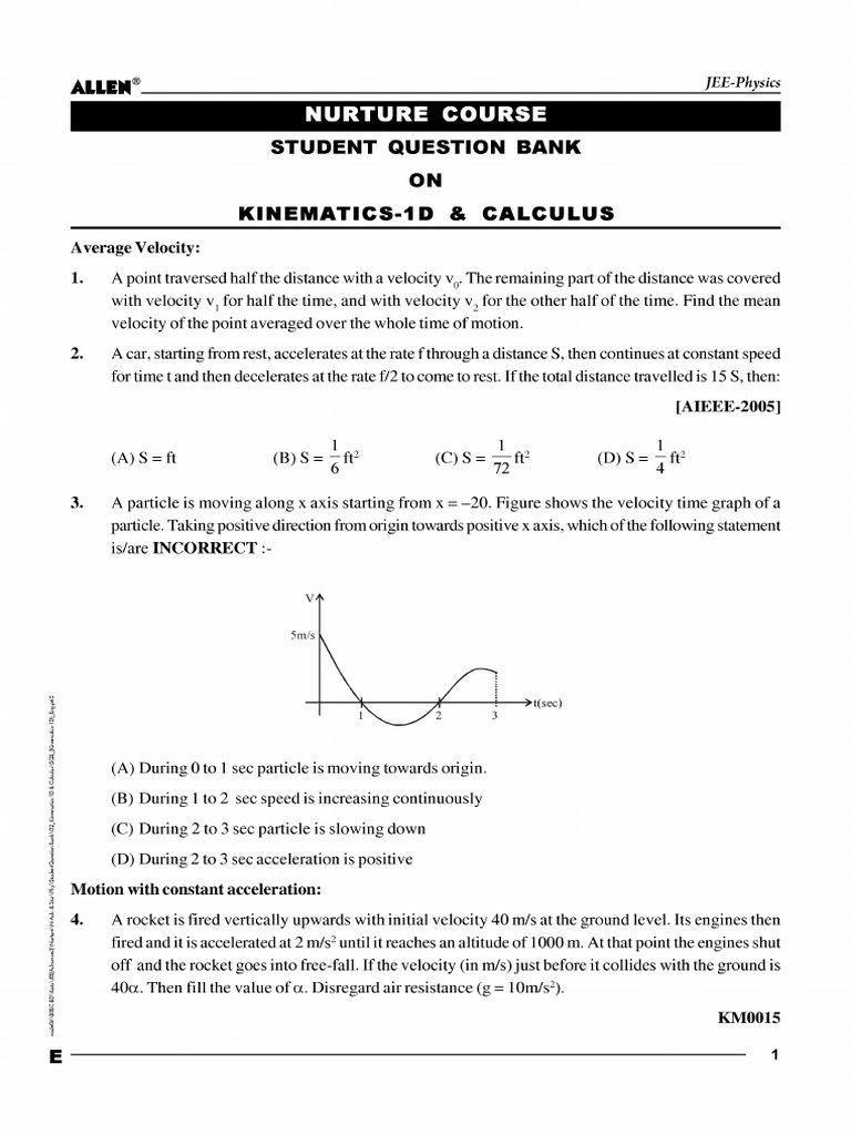 Kinematics 1d Qns | PDF