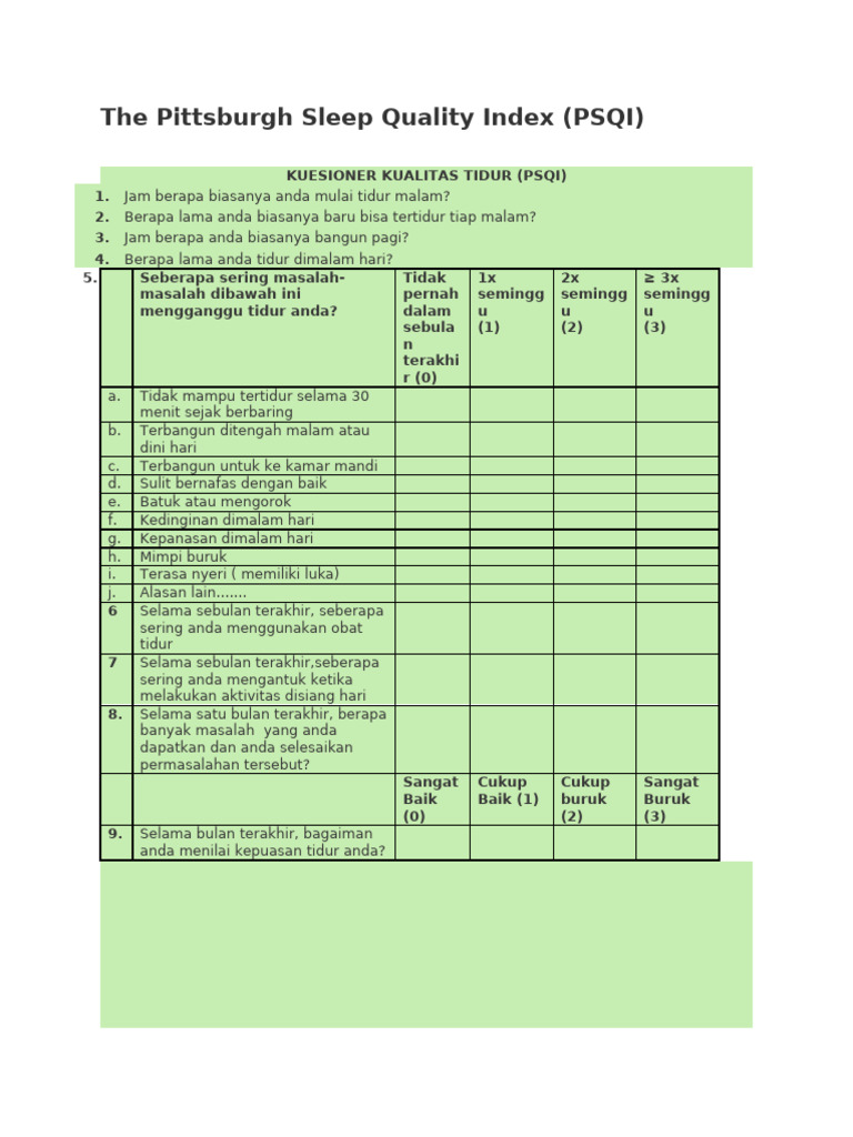 The Pittsburgh Sleep Quality Index | PDF