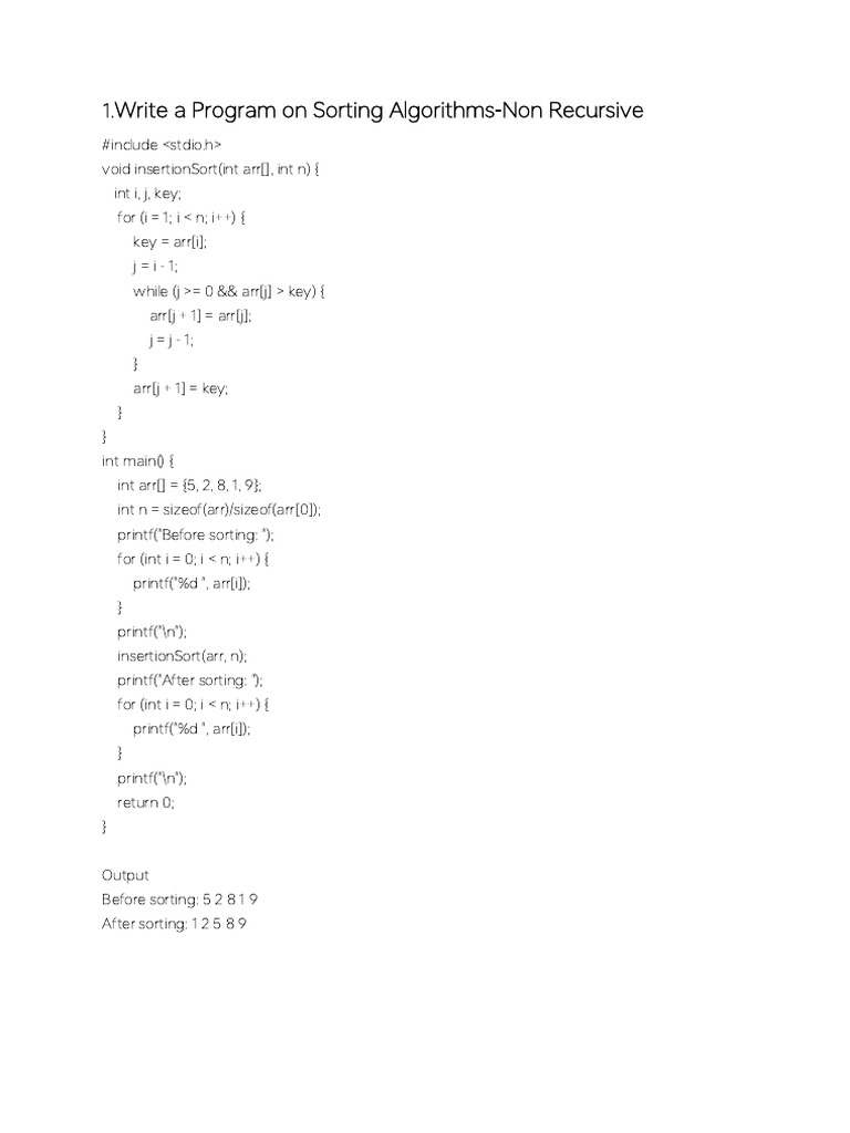 1.write A Program On Sorting Algorithms | PDF