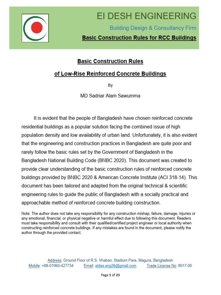 Construction Rules For Low Rise RCC Buildings in Bangladesh | PDF ...