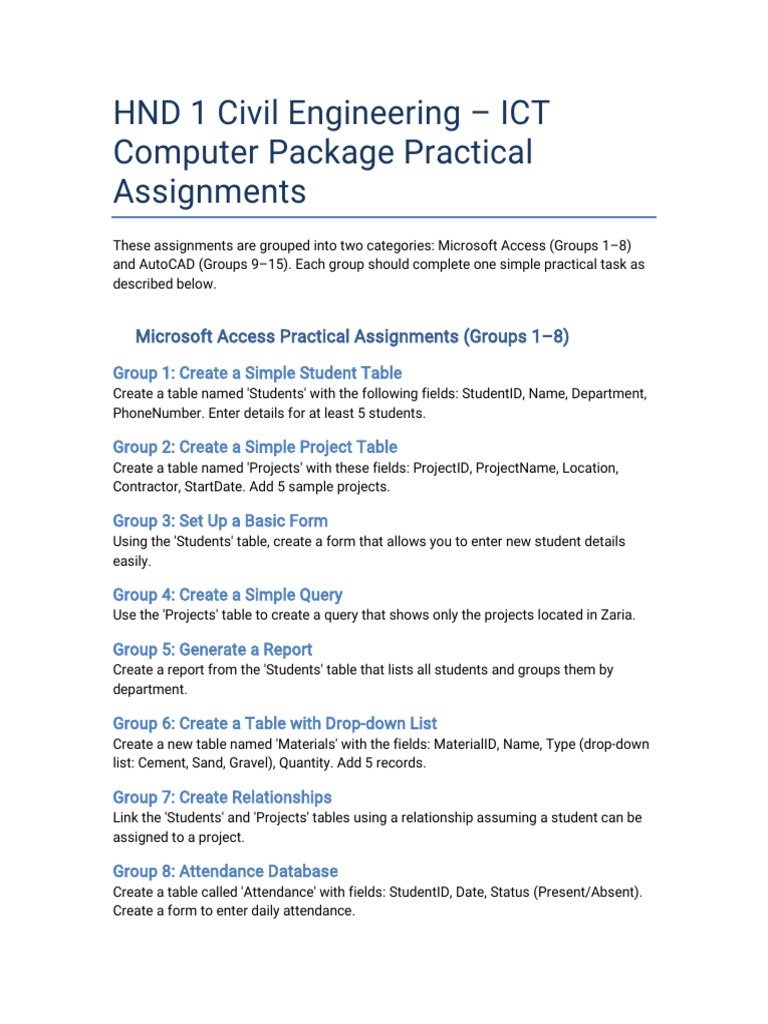 HND1 Civil Engineering ICT Assignments | PDF