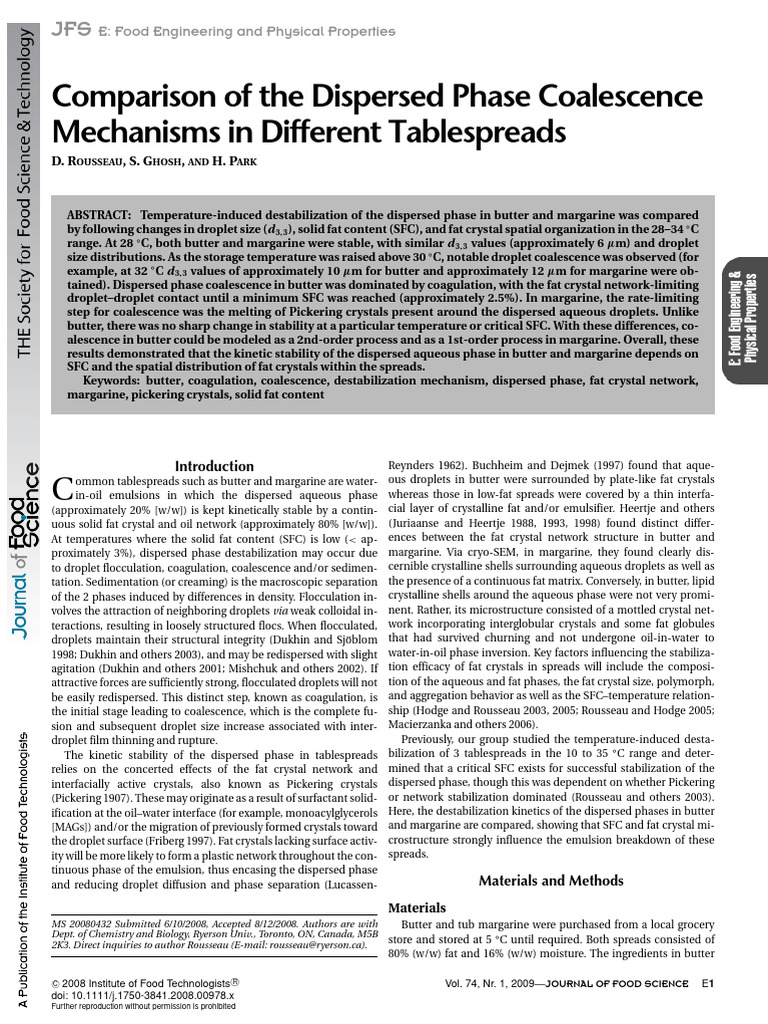 Journal of Food Science - 2009 - Rousseau - Comparison of The Dispersed ...