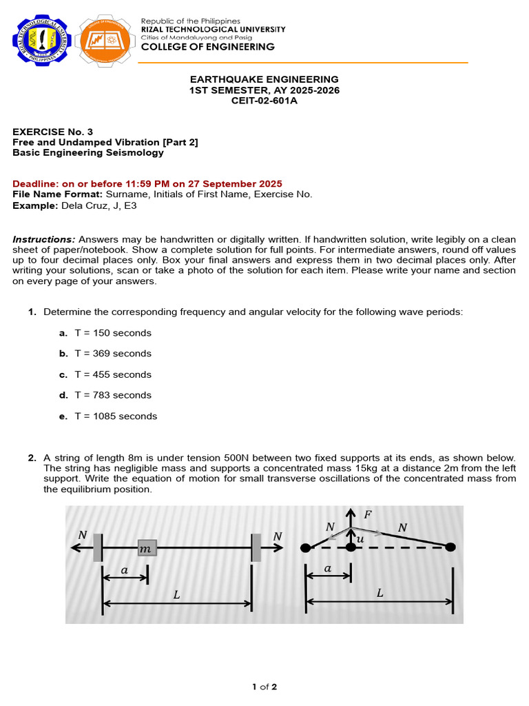 Earthquake Engineering Exercise 3 Guide | PDF | Earthquakes | Waves